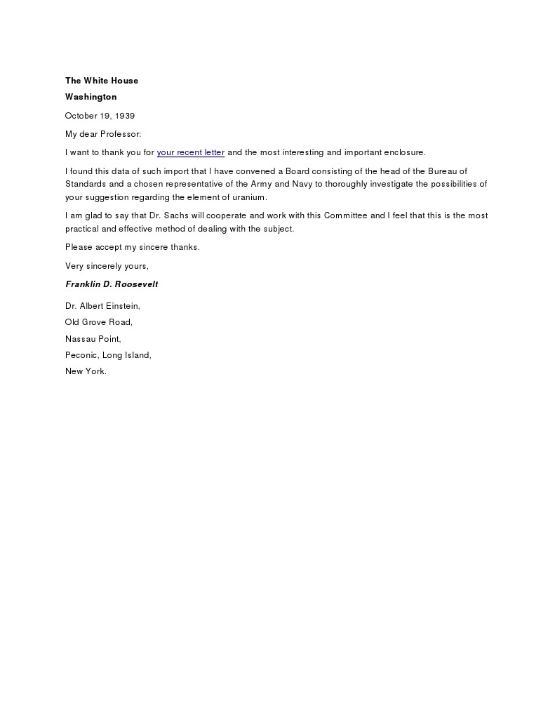 FDR Letter To Einstein | PDF | Social Science