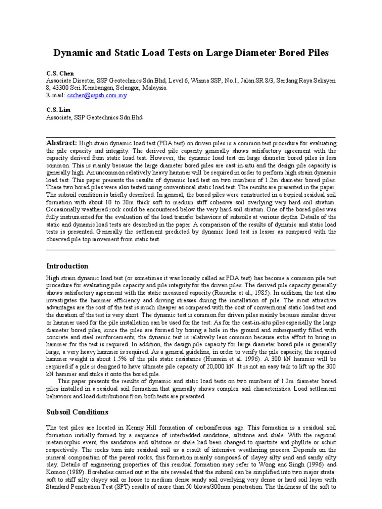 Dynamic vs Static Load Tests on Bored Piles | PDF | Deep Foundation ...