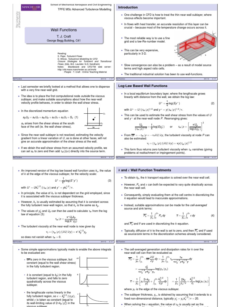 Wall Functions: T. J. Craft | PDF | Computational Fluid Dynamics ...