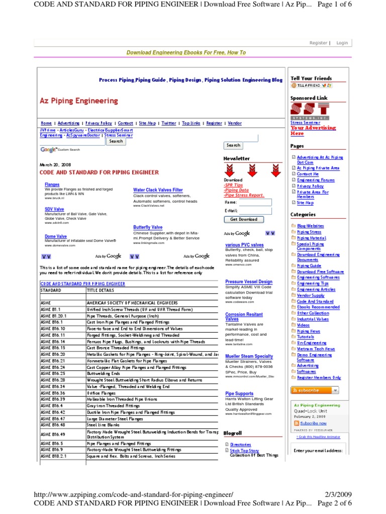 Codes and Standard - Piping | PDF | Pipe (Fluid Conveyance) | Valve