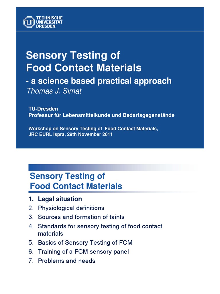 Safety Testing of Food Contact Material | PDF | Taste | Perception