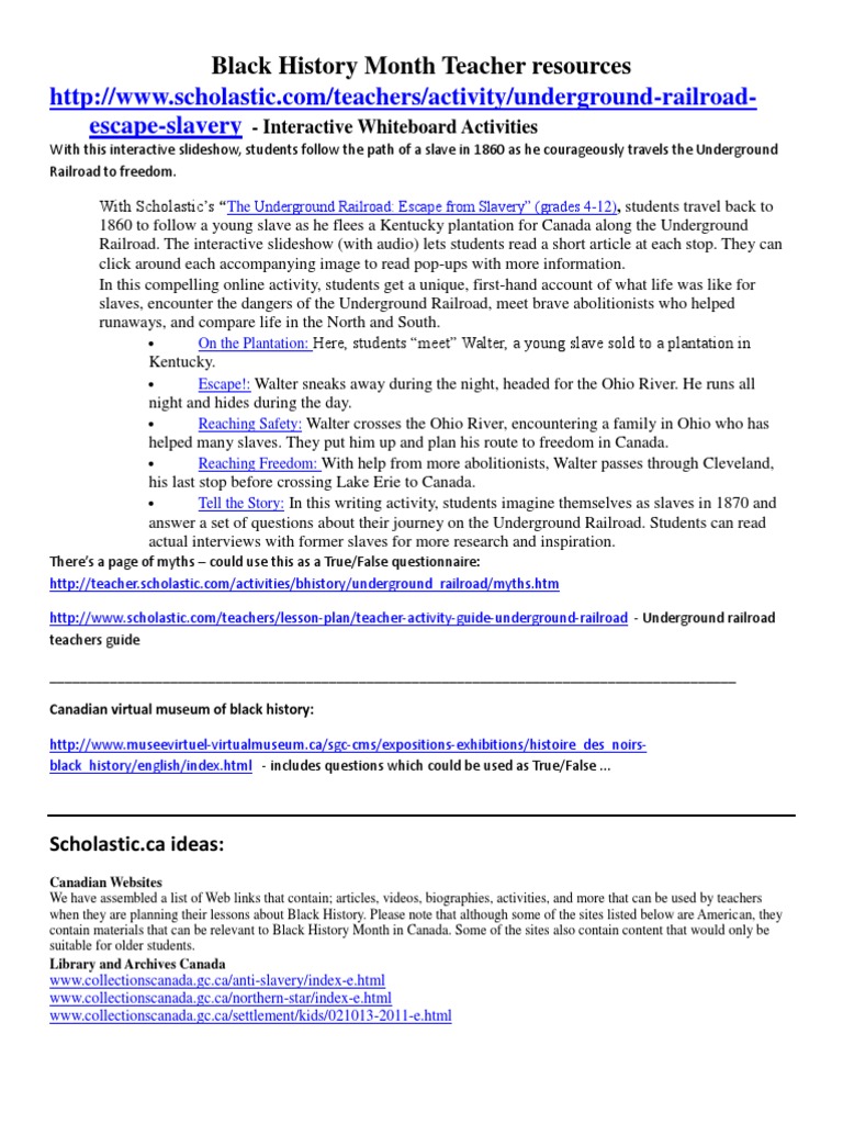 Black History Month Teacher Resources | PDF | Underground Railroad ...