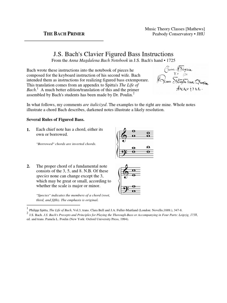 J.S. Bach's Clavier Figured Bass Instructions | PDF | Chord (Music ...