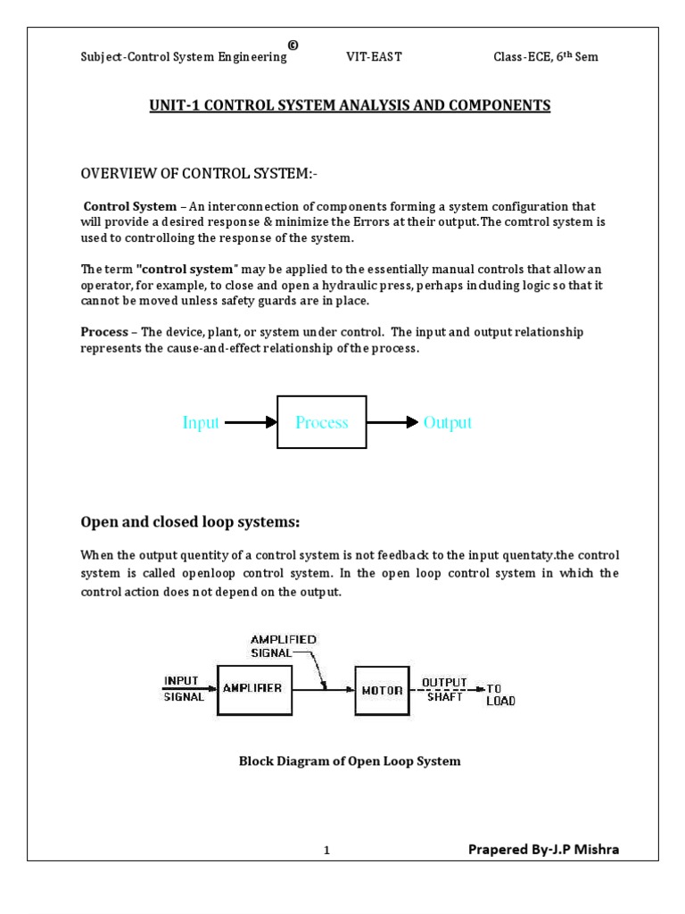 Unit-1 Control System Analysis and Components | PDF | Control Theory ...