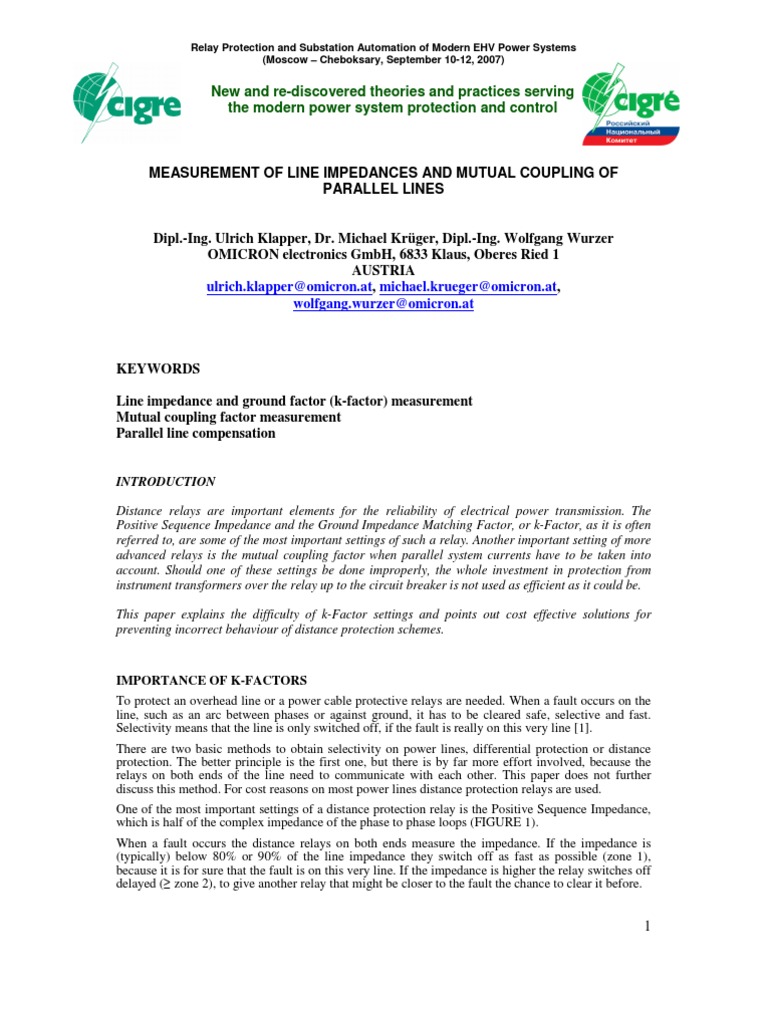 Measurement of Line Impedances and Mutual Coupling of Parallel Lines ...