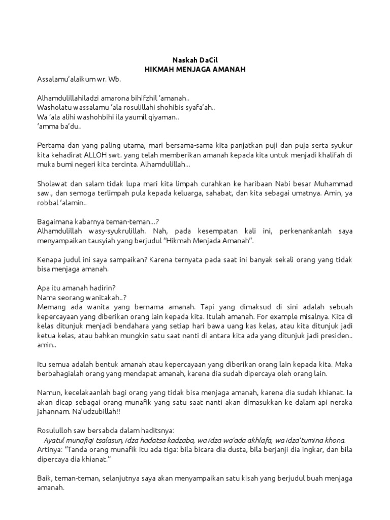 Naskah Dacil - Hikmah Menjaga Amanah | PDF | Agama & Spiritualitas