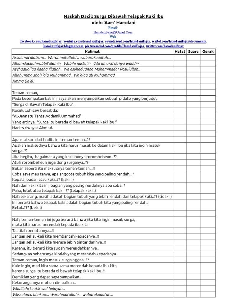 Naskah Dacil - Surga Dibawah Telapak Kaki Ibu - Sorog | PDF | Seni & Disiplin Bahasa