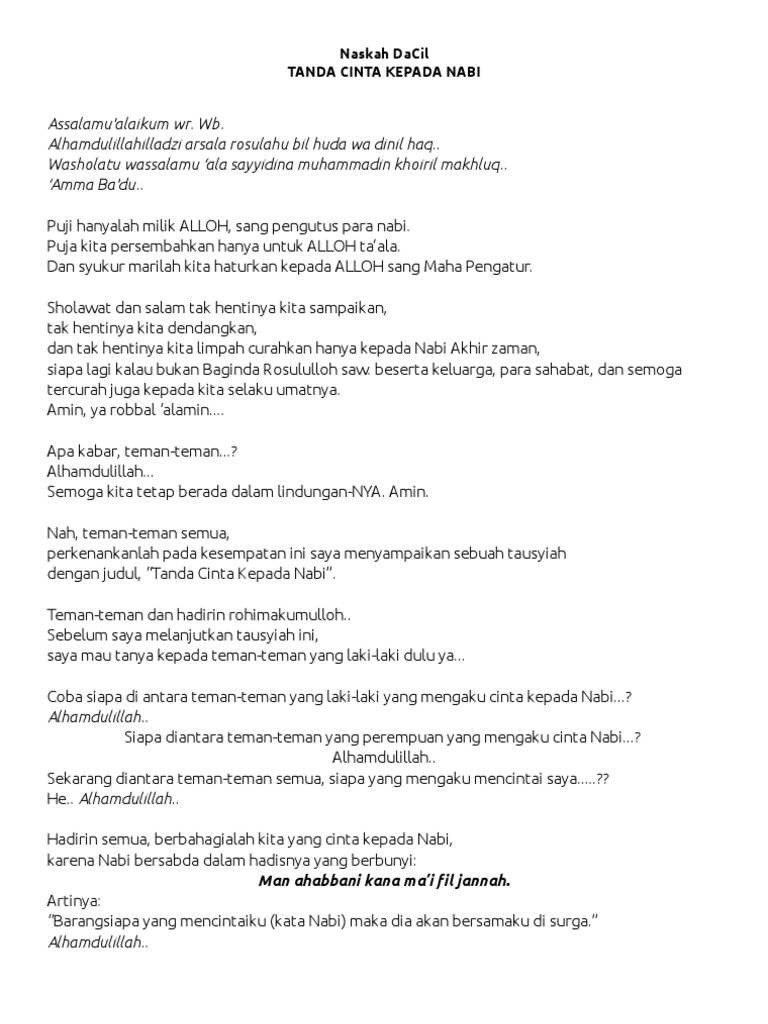 Naskah Dacil - Tanda Cinta Kepada Nabi | PDF