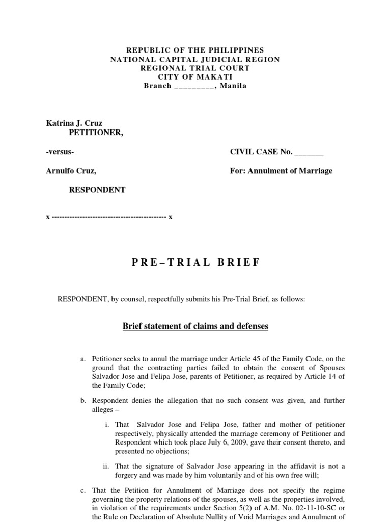 Pretrial Brief | PDF | Annulment | Public Law