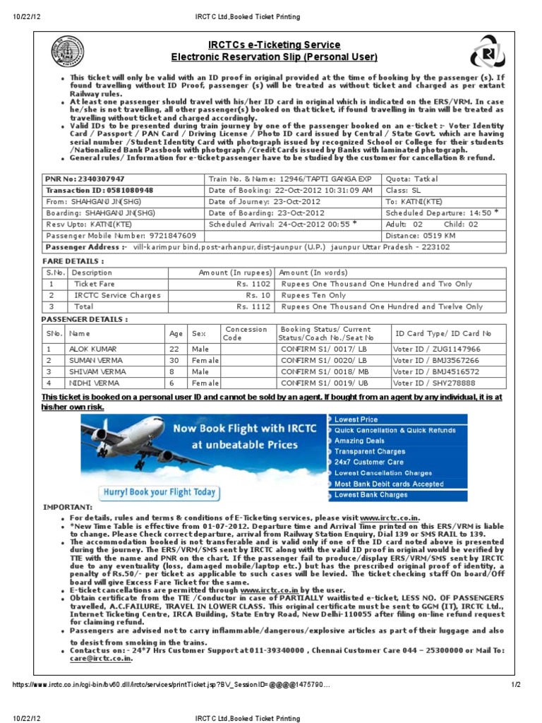 format of ticket | Identity Document | Ticket (Admission)