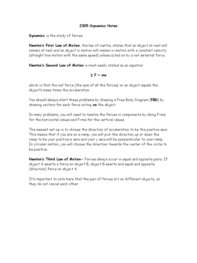 Introduction To Physics Dynamics Notes | PDF | Newton's Laws Of Motion ...