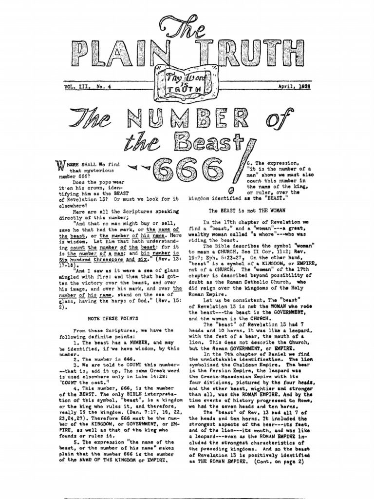 The Plain Truth Magazine- April, 1938 (Vol 3 No 04) | The Beast ...