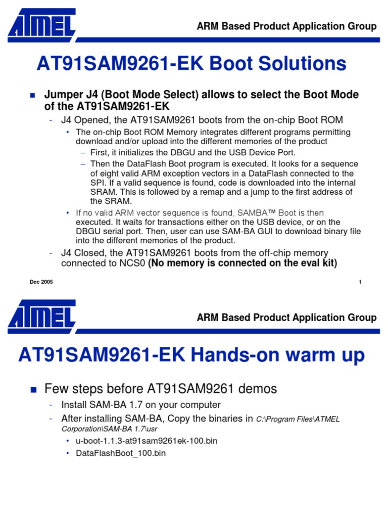AT91SAM9261-EK Boot Solutions: Jumper J4 (Boot Mode Select) Allows To Select The Boot Mode of ...