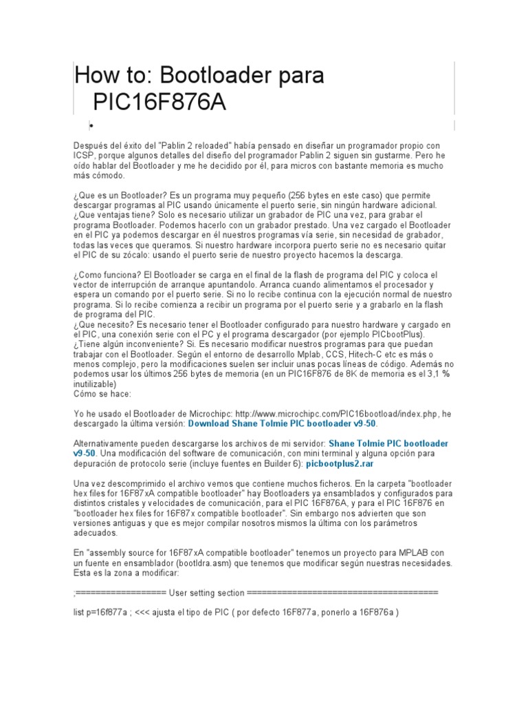 Bootloader para PIC16F876A | PDF | Arranque | Electrónica digital