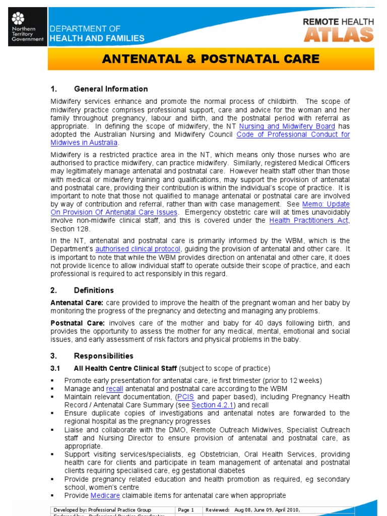 Antenatal & Postnatal Care: 1. General Information | PDF | Midwife ...