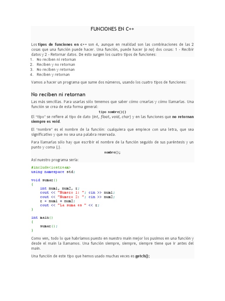 Funciones en C | PDF | C ++ | Áreas de informática