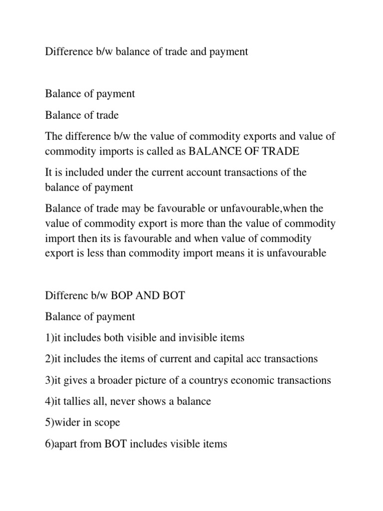 Balance of Trade vs. Balance of Payment | PDF