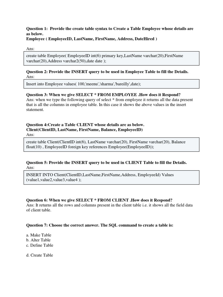 TCS ASPIRE Assignments On Database, JAVA, UNIX With Solutions | PDF | Sql | Table (Database)