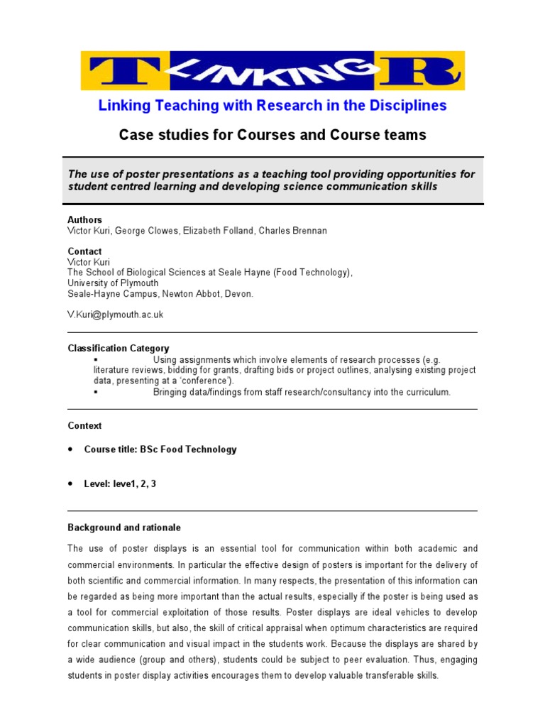 Linking Teaching With Research in The Disciplines: Case Studies For ...