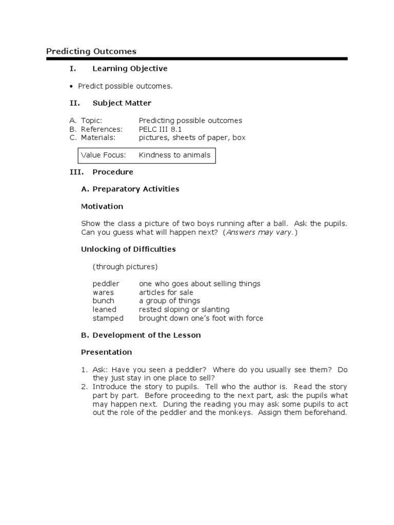 Grade 5 English Reading Predicting Outcomes | PDF