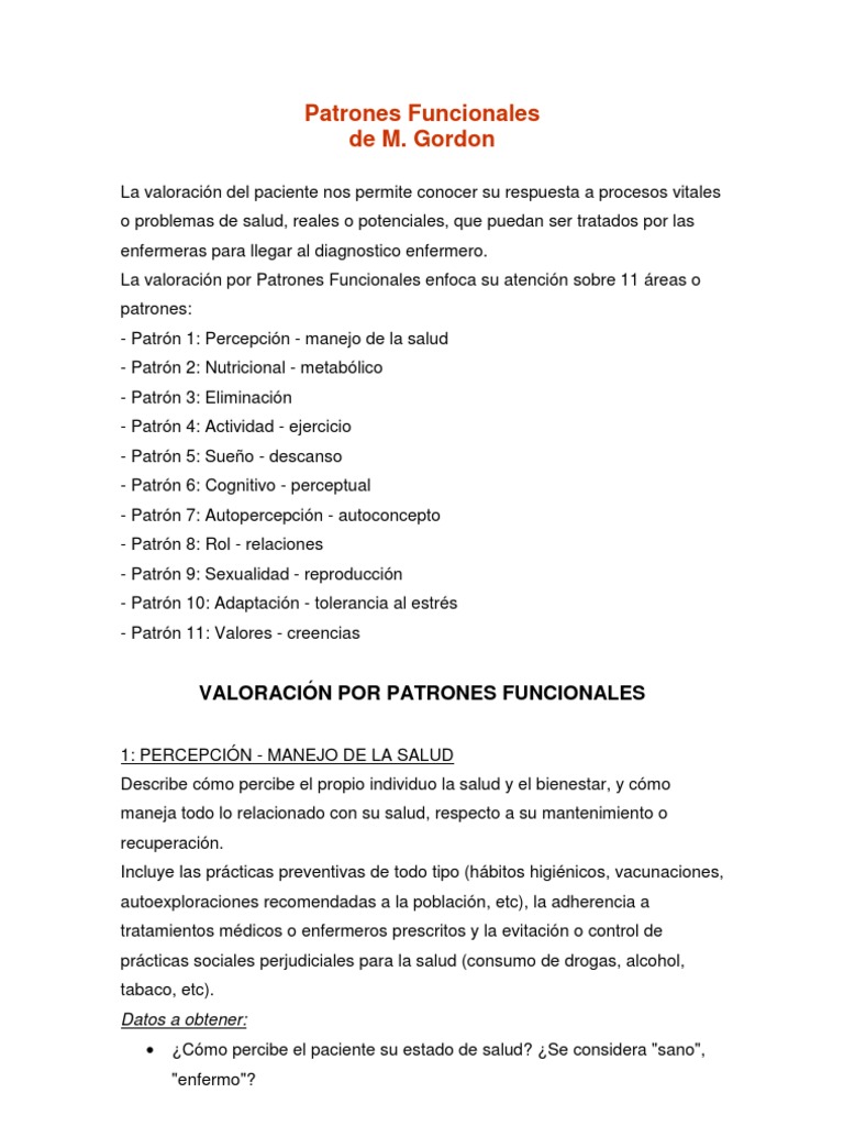 Patrones Funcionales | PDF | Dormir | Enfermería