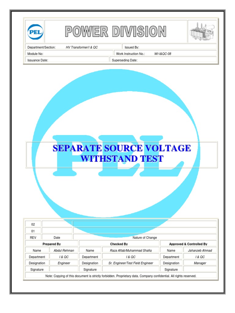 Voltage Withstand Test | PDF | Transformer | Voltage