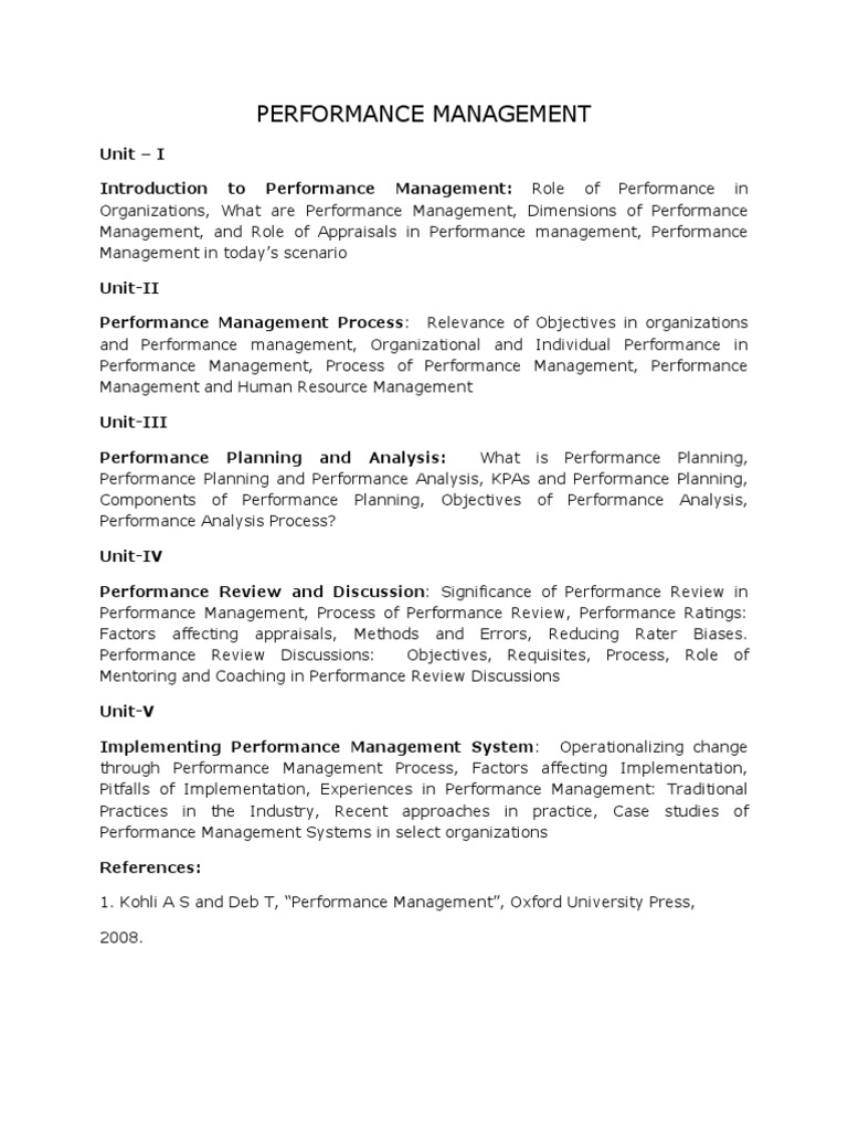 Performance Management Syllabus | PDF