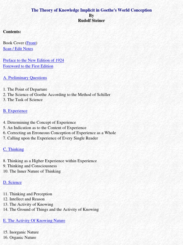 Rudolf Steiner - The Theory of Knowledge | PDF | Johann Wolfgang Von ...