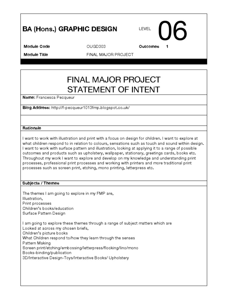 Final Major Project Statement of Intent: Ba (Hons.) Graphic Design ...