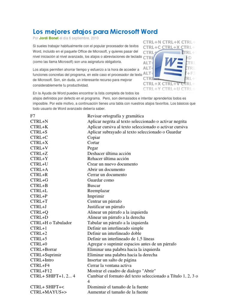Teclas de Atajos Word 2010 | Microsoft Word | Microsoft