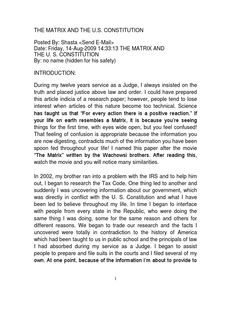 The Matrix and The Constitution | PDF | United States Constitution ...