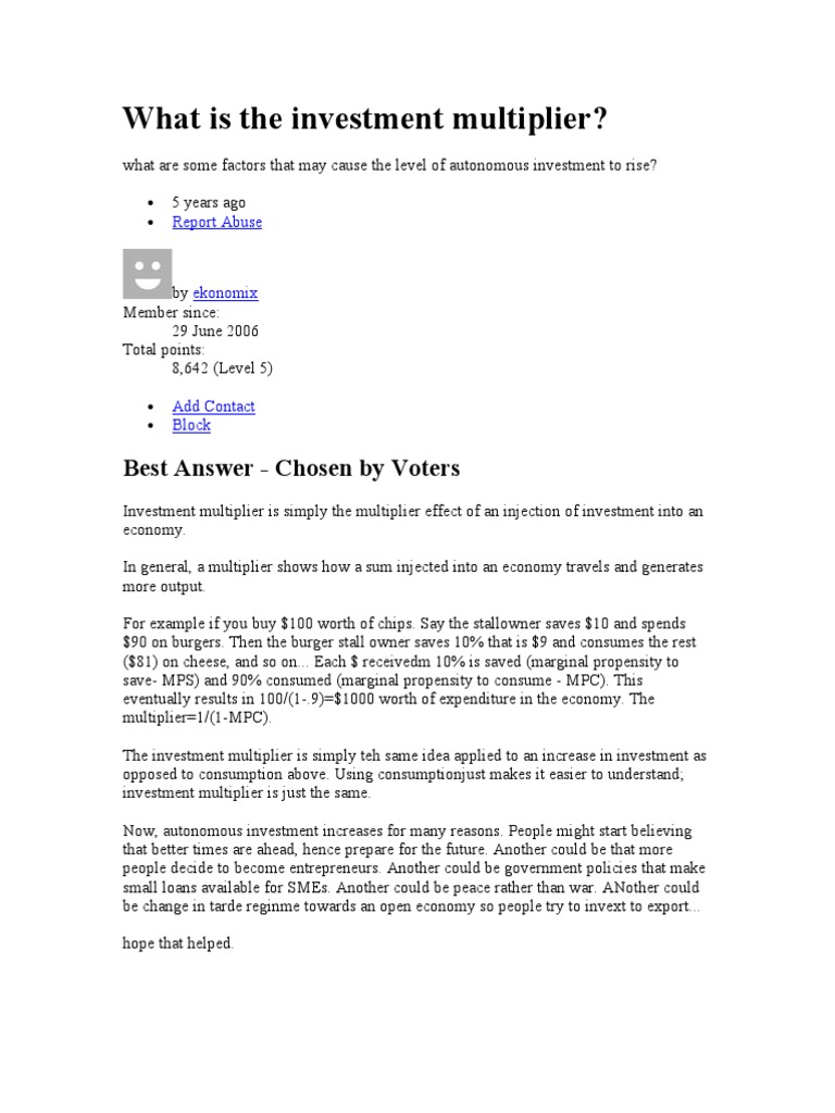 Understanding Investment Multiplier | PDF | Fiscal Multiplier ...