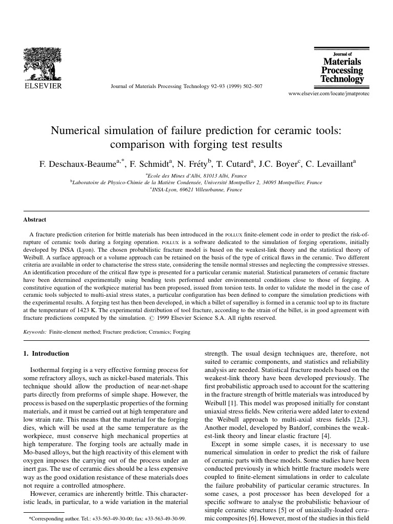 Numerical Simulation of Failure Prediction For Ceramic Tools ...