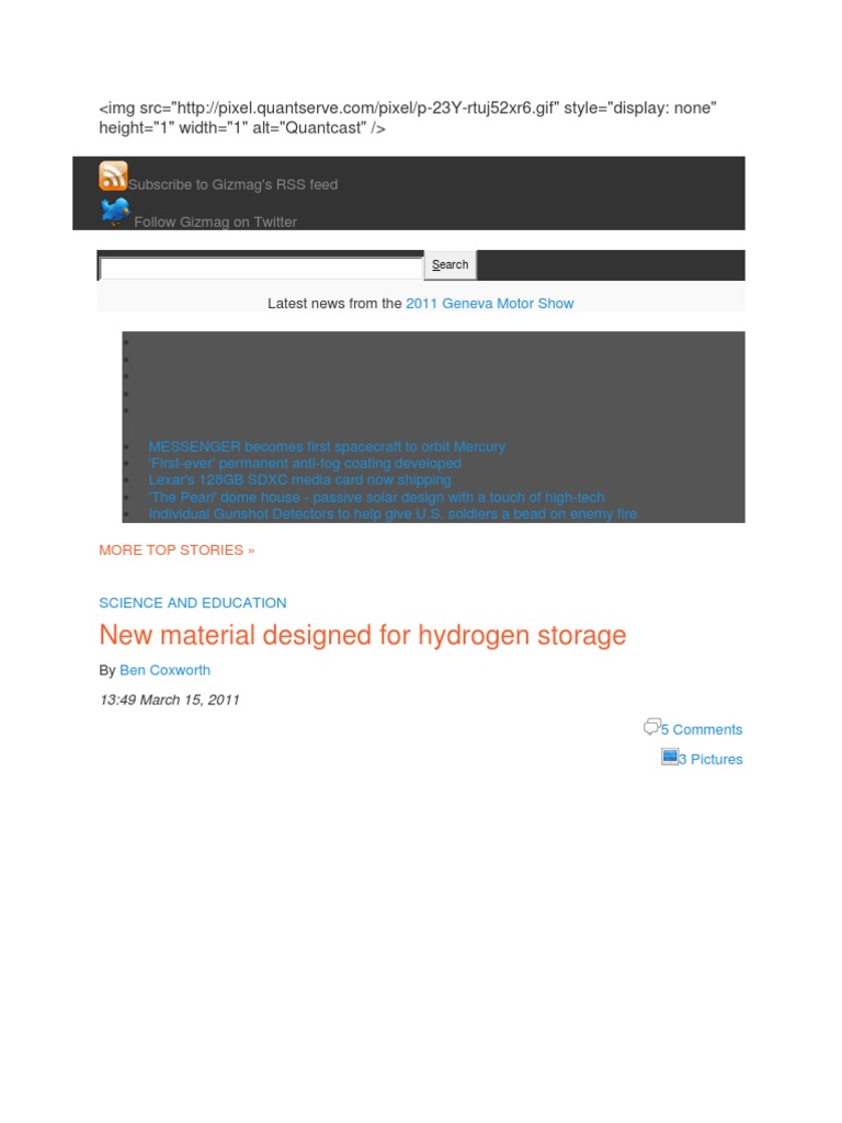 Material For H2 Storage | PDF | Fuel Cell | Chemistry