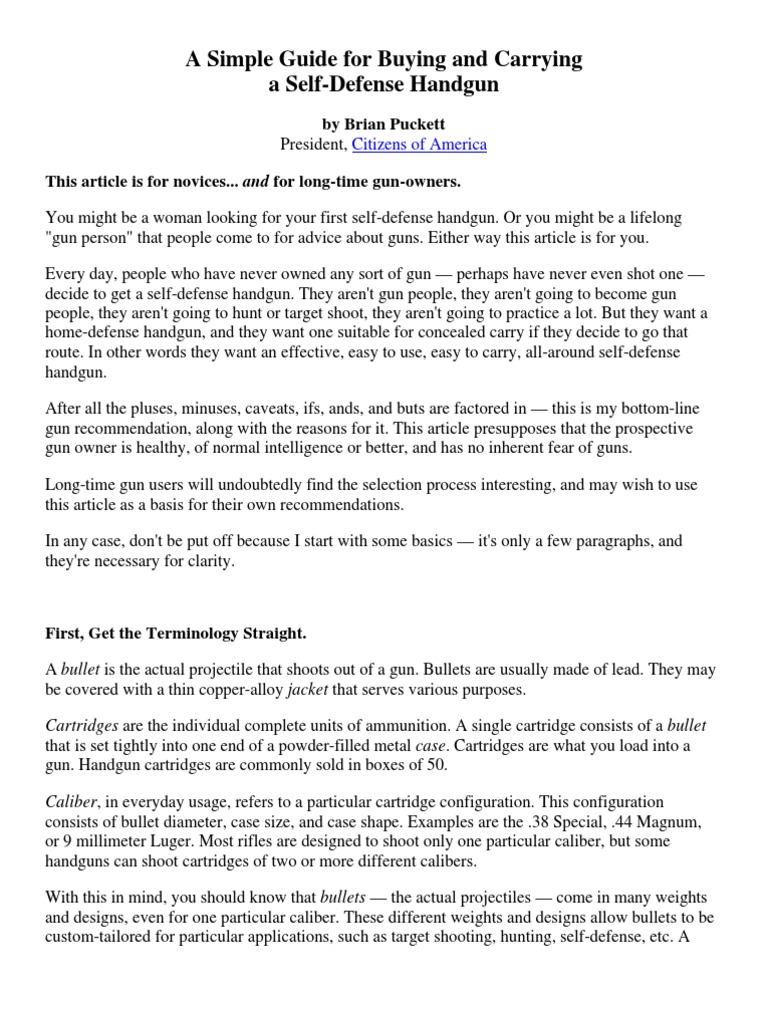 A Simple Guide For Buying and Carrying A Self-Defense Handgun | PDF ...