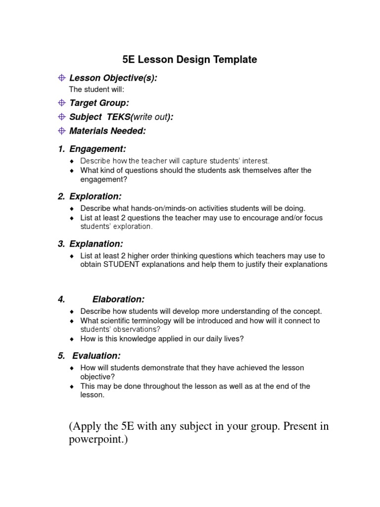 5E Lesson Design Template | PDF