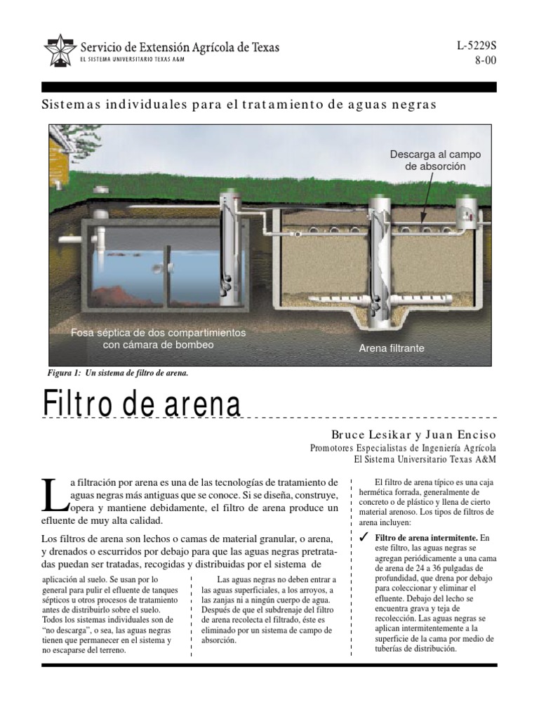 Filtro de Arena PDF | PDF | Tanque séptico | Aguas residuales