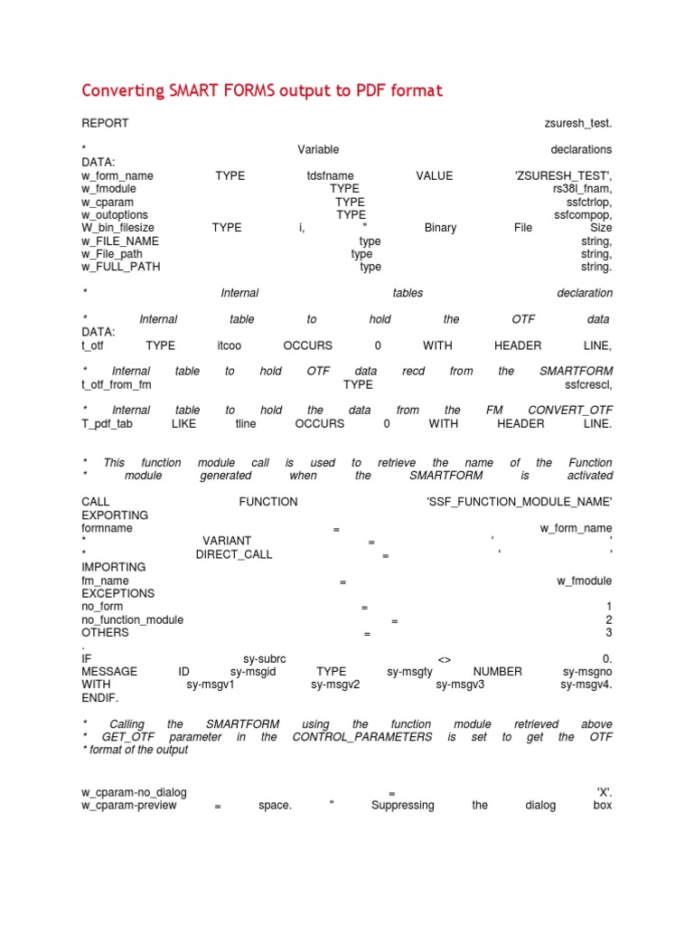 Converting Smart Forms Output To Pdf Format Pdf Data Type Parameter Computer Programming