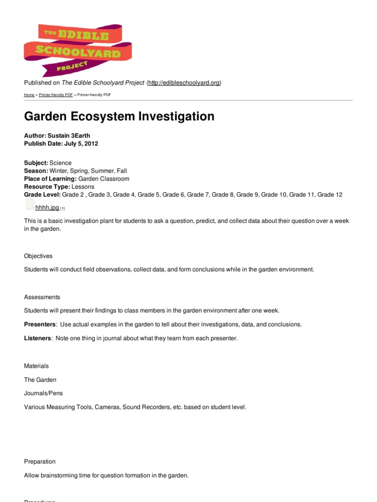Garden Ecosystem Investigation Lessons | PDF | Art