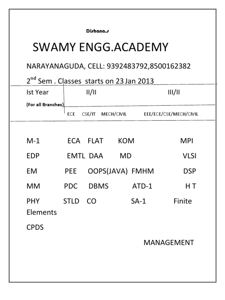 Engineering Semester Classes | PDF