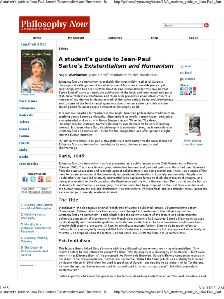 A Student's Guide To Jean-Paul Sartre's Existentialism and Humanism ...