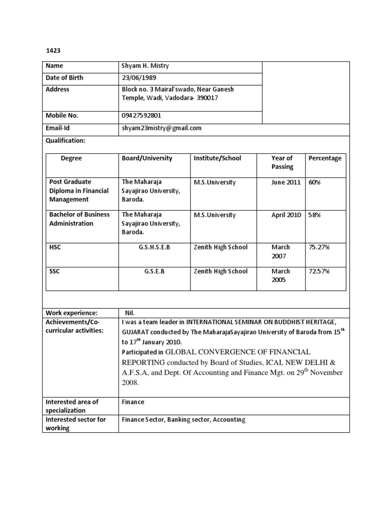 Resume of Shyam | PDF | Career & Growth