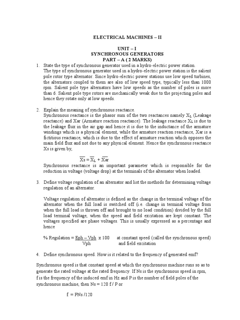 Synchronous Generators: Key Concepts and Questions | PDF | Electric ...