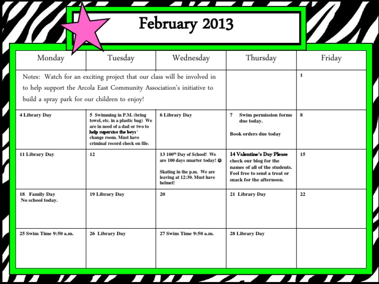 February 2013 School Activities Schedule | PDF