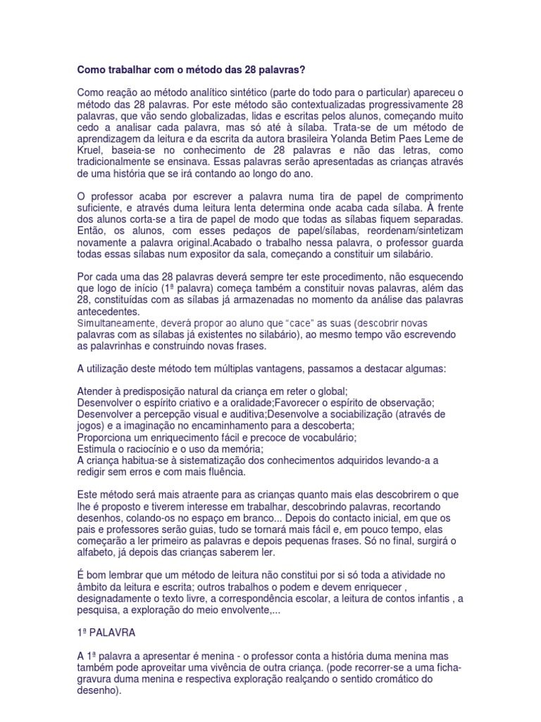 Como Trabalhar Com o Método Das 28 Palavras | PDF | Palavra | Escrita