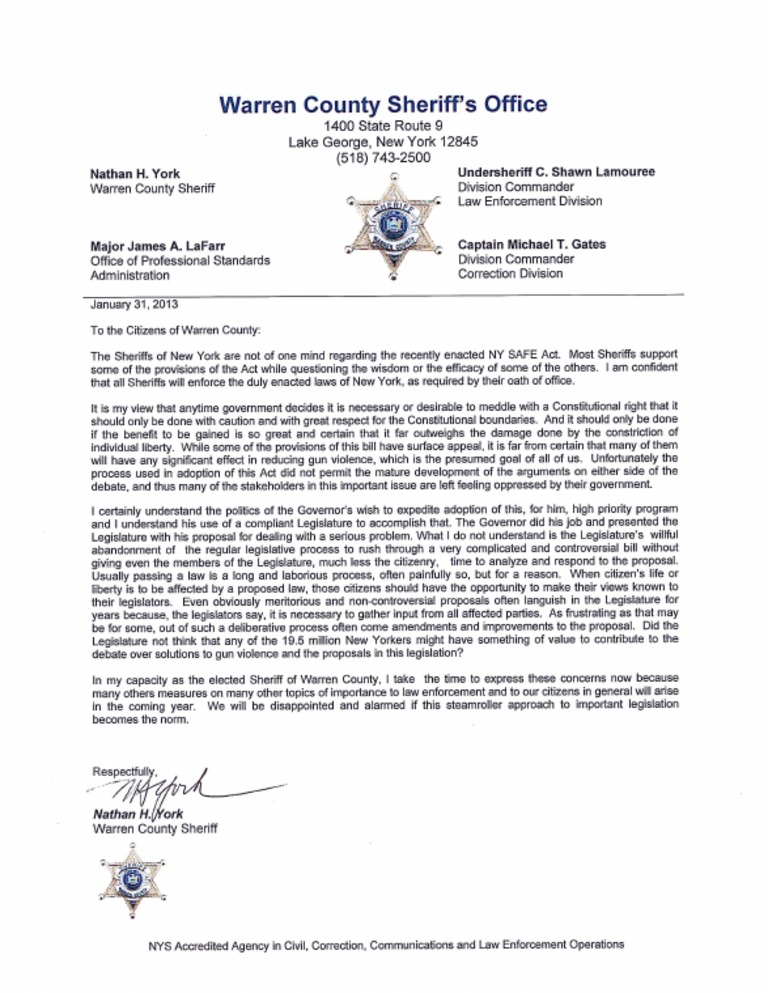 Letter From The Warren County Sheriff | PDF | Politics Of The United ...
