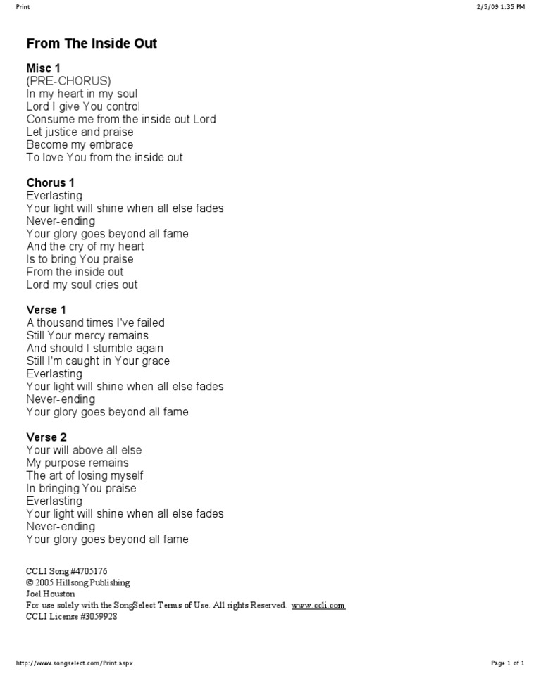From The Inside Out Lyrics PDF | PDF
