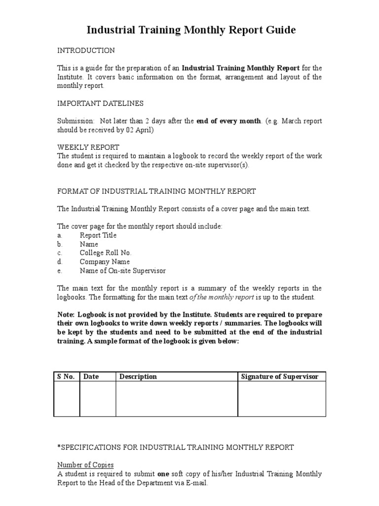 Industrial Training Monthly Report Guide | PDF | Typefaces | Written ...