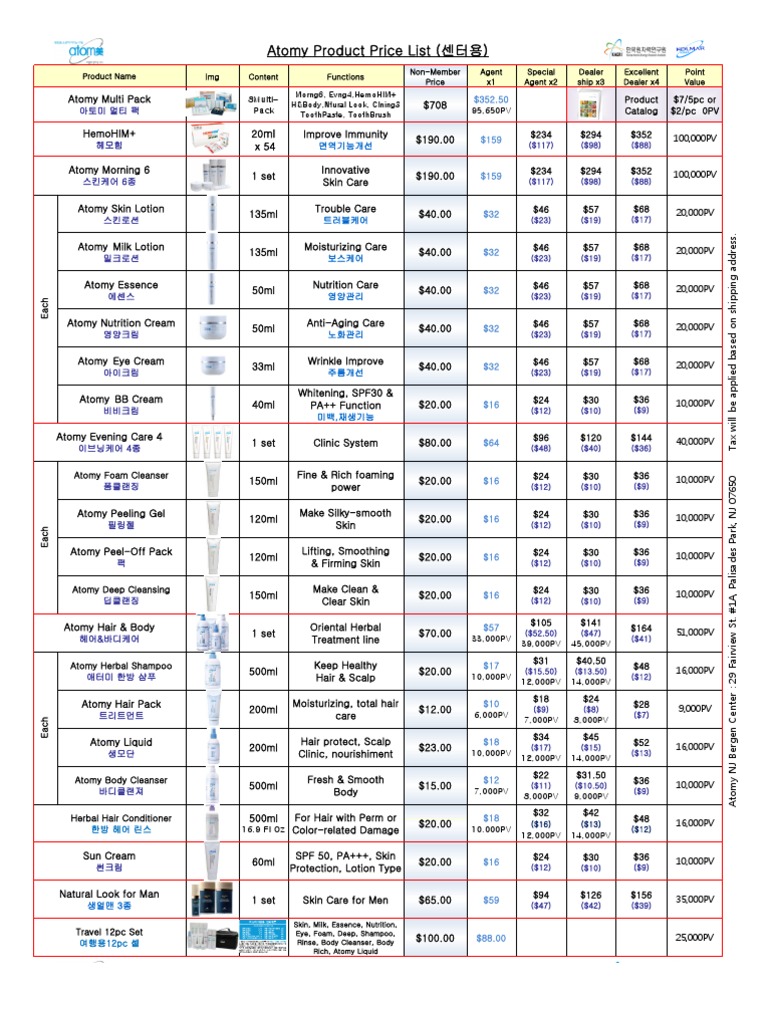 Atomy Product Price List & Features | PDF
