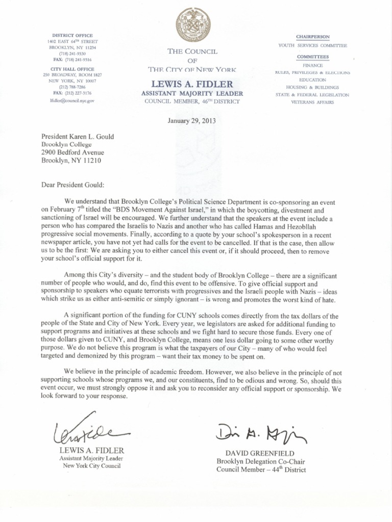 Letter From Lew Fidler | PDF